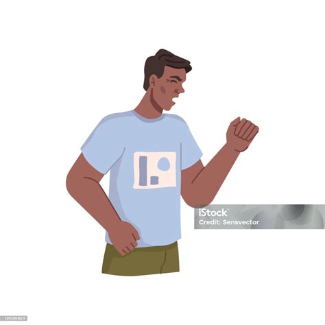분노 좌절 및 성가심의 부정적인 감정을 표현하는 주먹을 쥐고있는 자극받은 남성 인물 벡터 플랫 만화 캐릭터 분노와 분노의 감정에