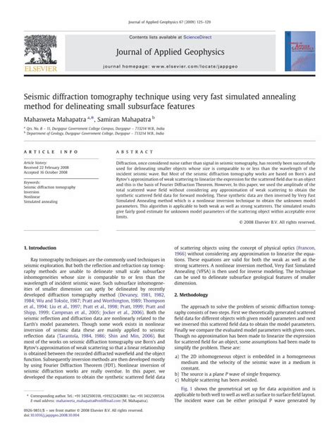 pdf seismic diffraction tomography technique using very fast