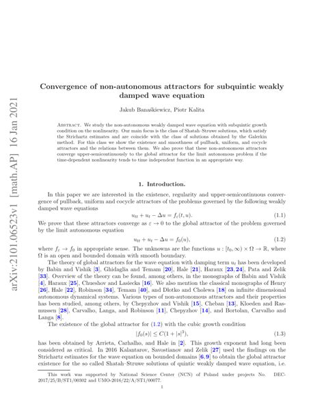 Pdf Convergence Of Non Autonomous Attractors For Subquintic Weakly Damped Wave Equation
