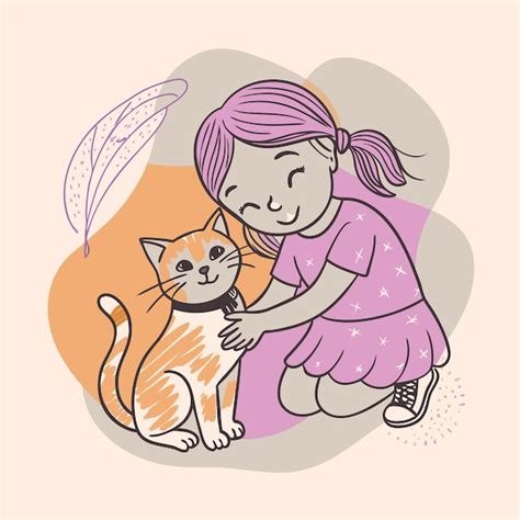 A Drawing Of A Girl And A Cat With A Butterfly On The Front Premium