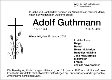 Traueranzeigen Von Adolf Guthmann Trauernnde
