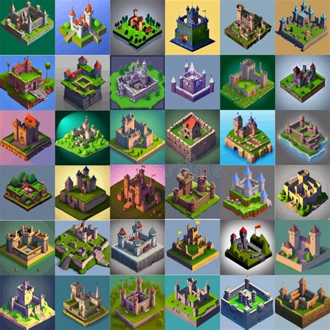 Vector Isometric Medieval Low Poly Castle Set Stock Vector Illustration Of Object Stronghold