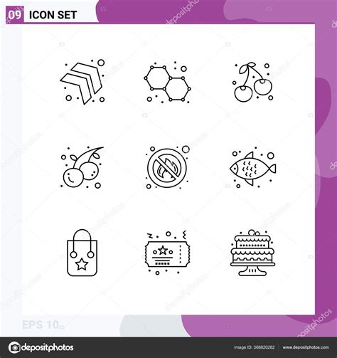Thematic Vector Outlines Editable Symbols Place Fire Food Fighter Fruit Stock Vector Image By