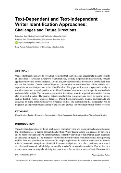 Pdf Text Dependent And Text Independent Writer Identification Approaches Challenges And