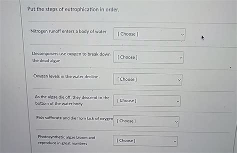 Solved Put The Steps Of Eutrophication In Order Nitrogen