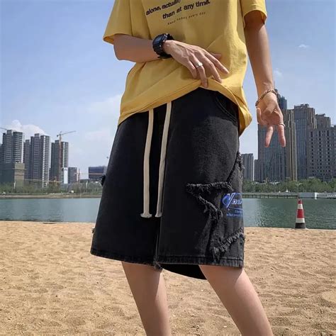Summer Men Y2K Shorts Jeans Streetwear Korean Style Loose Casual ...