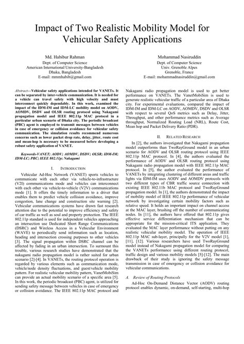 Pdf Impact Of Two Realistic Mobility Models For Vehicular Safety