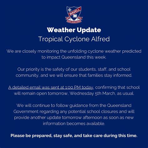🌪️ Cyclone Warning Stay Wavell State High School Facebook