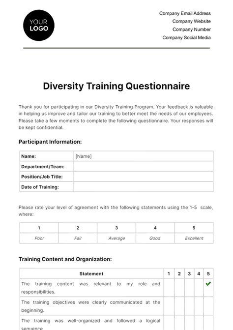 Free Diversity Training Questionnaire Hr Template To Edit Online