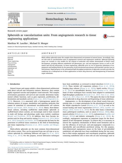 Spheroids As Vascularization Units From Angiogenesis Research To
