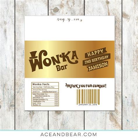 Willy Wonka Birthday Party Candy Bar Wrapper Wonka Bar Printable