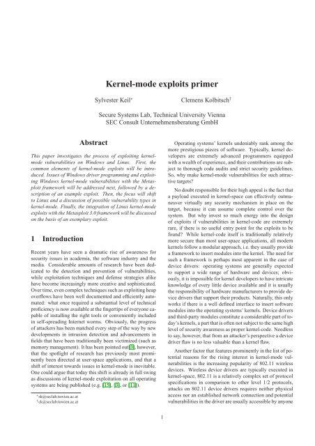 Kernel Mode Exploits Primer International Secure System Lab