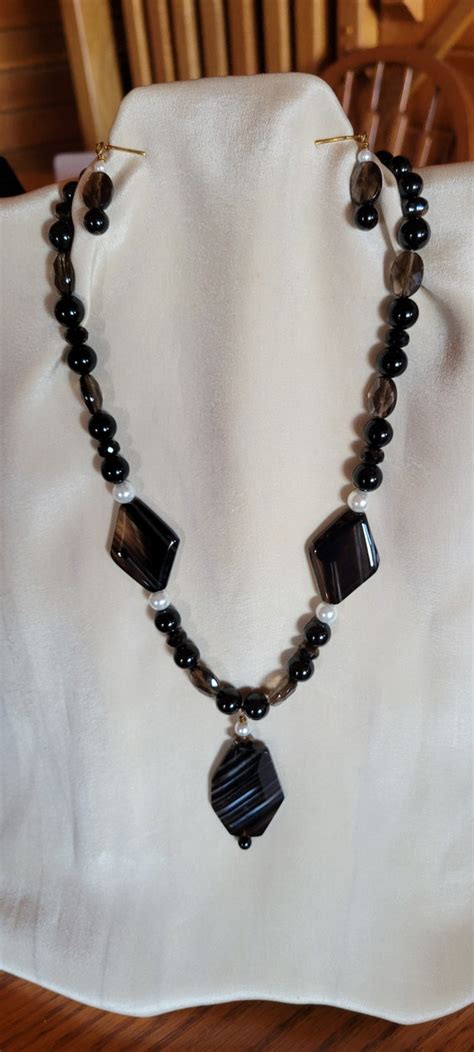 1970s angular faceted and round black glass bead 20 … gem