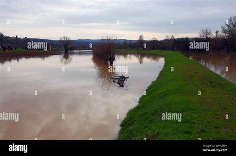 Completely Flooded Fields After The River Overflowed Due To Climate