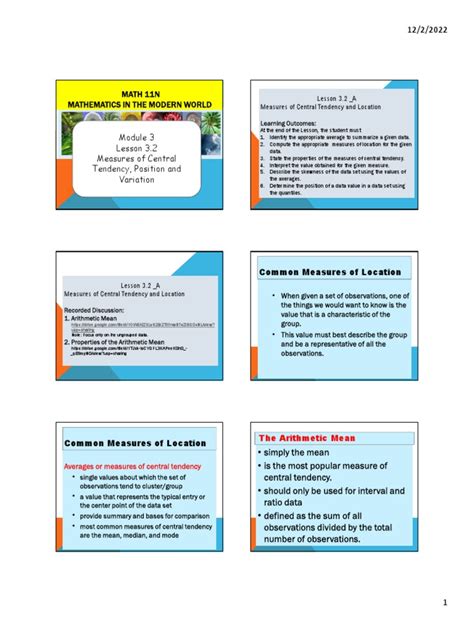 M11n Lesson 32 Ppt Handout Arithmetic Mean 1sem22 23 Pdf
