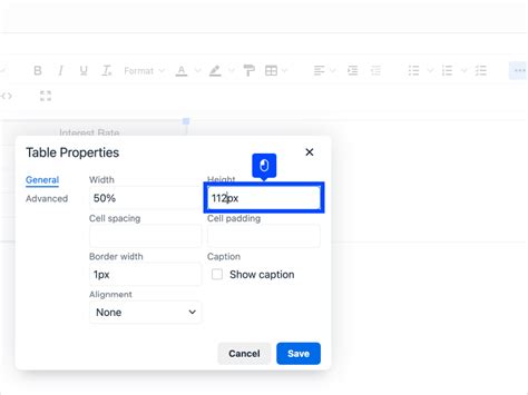 adjusting the width and height of rows and columns
