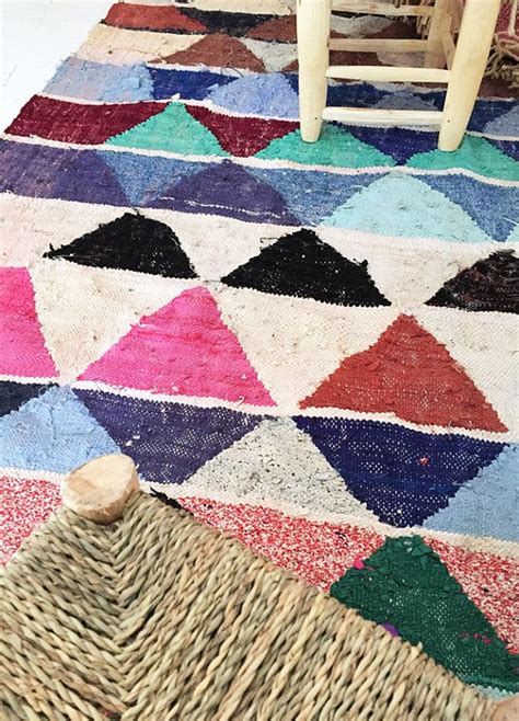 Vintage Moroccan Rag Rug Boucherouite Triangles Rag Rug Rug