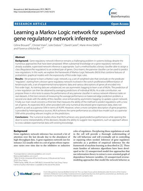 Pdf Learning A Markov Logic Network For Supervised Gene Regulatory
