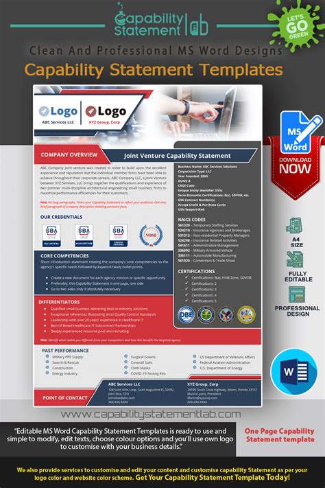 Capability Statement Examples U S Capability Statement Template