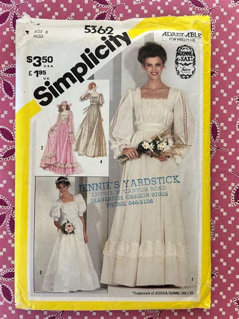 Simplicity 5362 Vintage Gunne Sax Sewing Pattern Wedding Dress