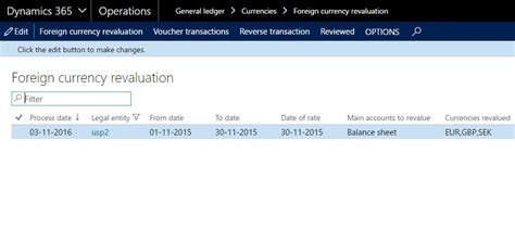 Dynamics 365 General Ledger Foreign Currency Revaluation