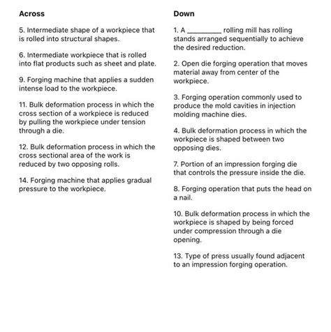 Solved Bulk Deformation Processes Name Across Down 5