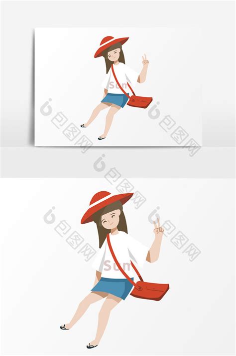 戴帽子女孩插画图片 包图网