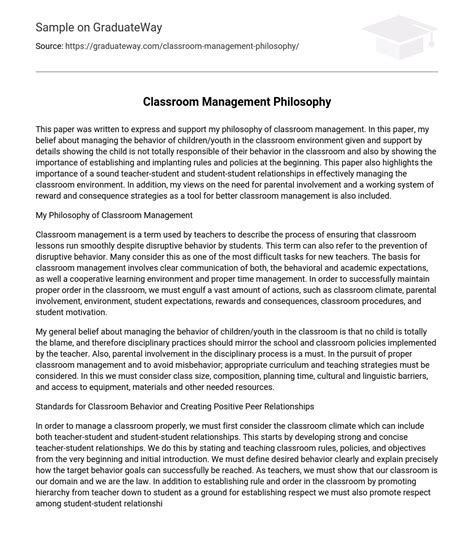 ⇉classroom Management Philosophy Essay Example Graduateway