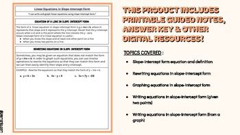Slope Intercept Form Of Linear Equations PRINTABLE GUIDED NOTES