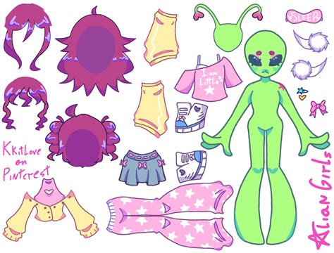 Cute Paper Doll Alien Girl Collection Em 2025 Imagens De Halloween Para Colorir