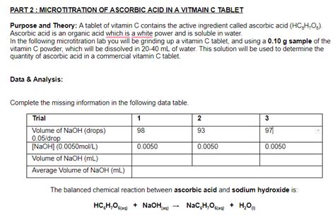 Solved The Balanced Chemical Reaction Between Ascorbic Acid And Sodium Course Hero