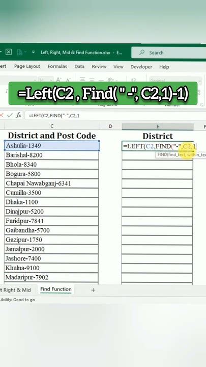 Left And Find Function Usage 👉shorts Youtube