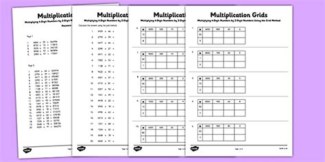 Editable Multiplying 4 Digit Numbers By 2 Digit Numbers Using Grid Method