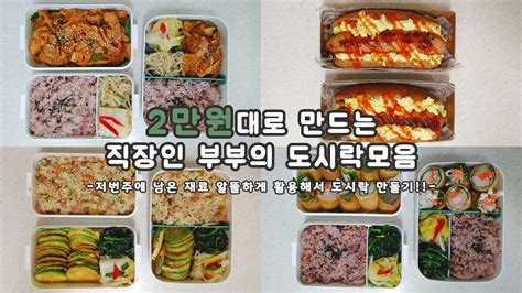 2만원대로 만드는 직장인부부의 간단한 도시락모음 👍 알뜰하게 재료 활용해서 도시락만들기 야채롤유부말이에그핫도그숙주볶음밥호박전제육볶음 Youtube