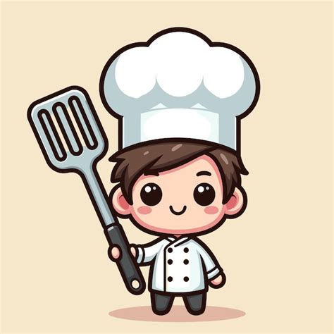 Cute Chibi Kawaii Cartoon Character With A Chef Hat Holding A Giant