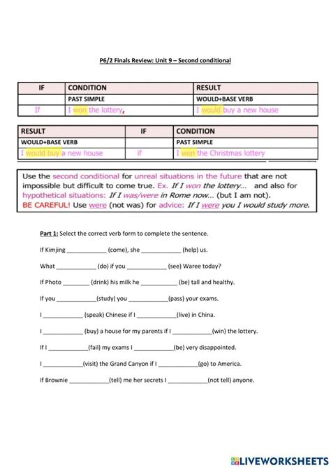 Second Conditional Online Exercise For 6 Live Worksheets