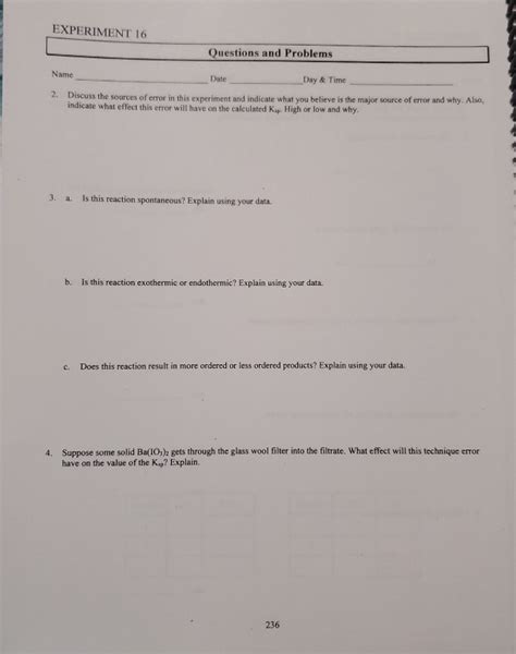 solved experiment 16 questions and problems name date day and