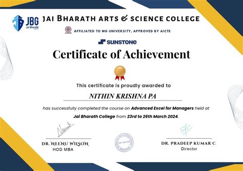 Professionaldevelopment Advancedexcel Dataanalysis Managerialskills… Nithin Krishna P A