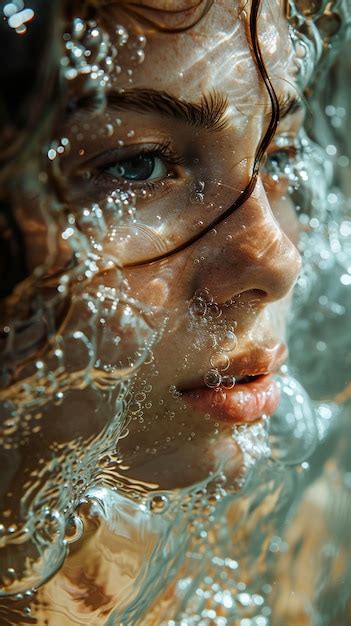 Premium Photo A Woman With A Wet Face And A Glass Of Water In Front