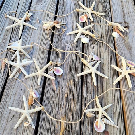 Beach Garland Seashell And 12 Pc Real Starfish Garland 10ft