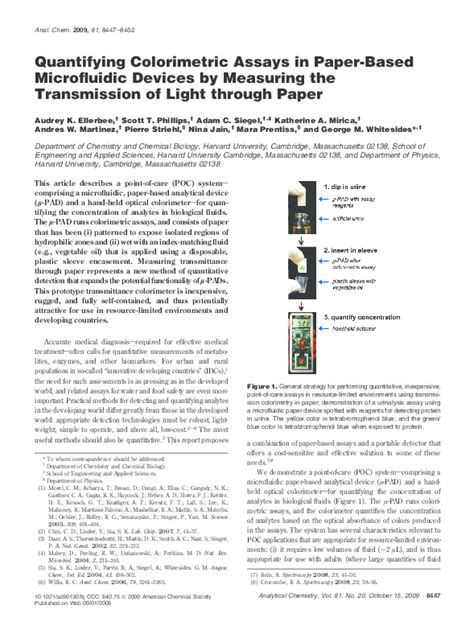 Pdf Quantifying Colorimetric Assays In Paper Based Microfluidic Devices By Measuring The