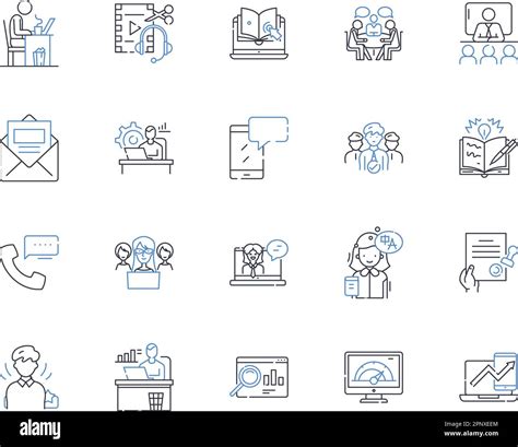 Digital Workplace Line Icons Collection Collaboration Remote Productivity Communication