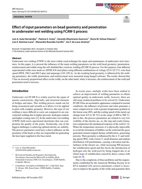 pdf effect of input parameters on bead geometry and penetration in