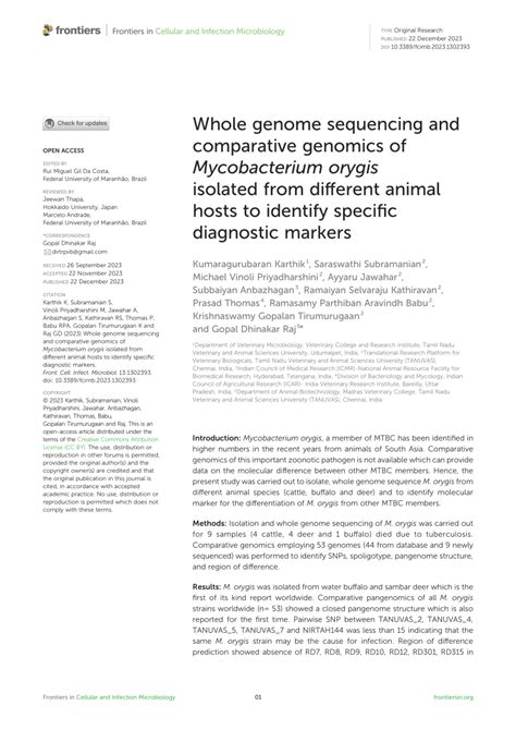 Pdf Whole Genome Sequencing And Comparative Genomics Of Mycobacterium Orygis Isolated From