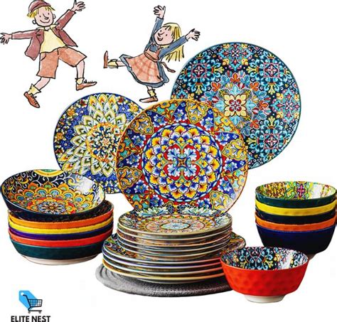Elitenest Serviesgoed Bohemian Stijl Keramisch 24 Delige Set Bol