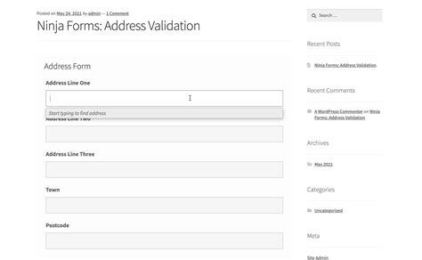 ninja forms address validation documentation ideal postcodes