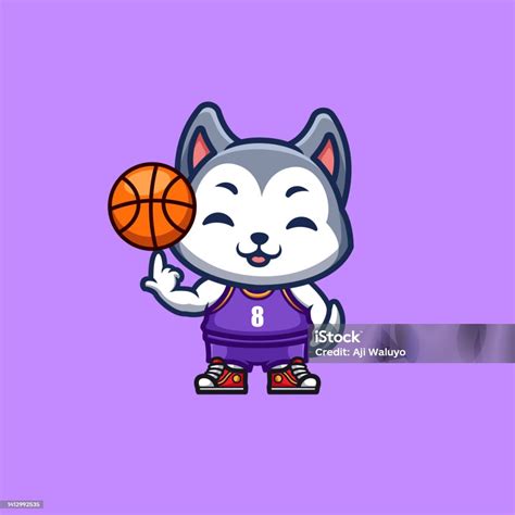 허스키 농구 귀여운 크리에이티브 카와이 만화 마스코트 로고 농구 팀 스포츠에 대한 스톡 벡터 아트 및 기타 이미지 농구 팀