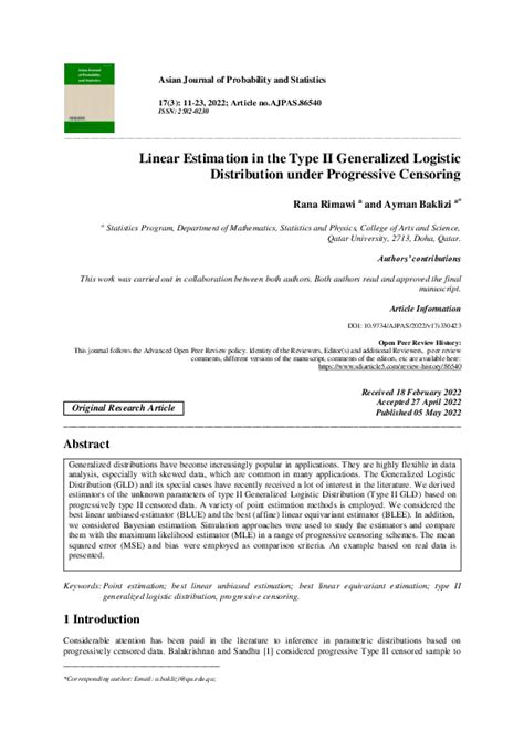 Pdf Linear Estimation In The Type Ii Generalized Logistic