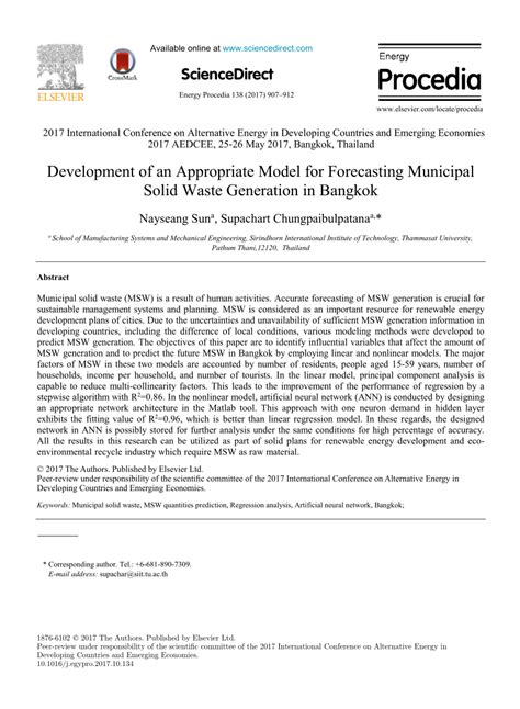 PDF Development Of An Appropriate Model For Forecasting Municipal Solid Waste Generation In