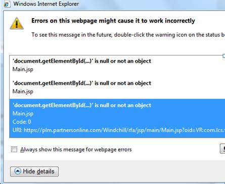 Object Error Internet Explorer